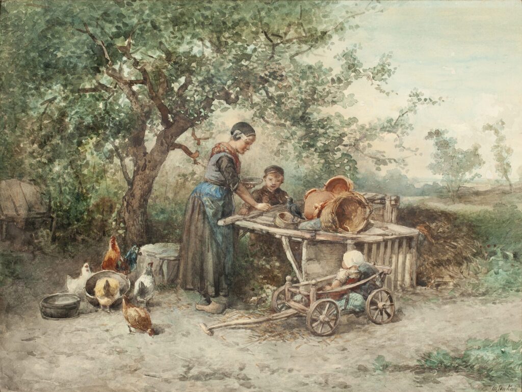 Mari ten Kate (1831-1910) - Mother with kids feeding the bird